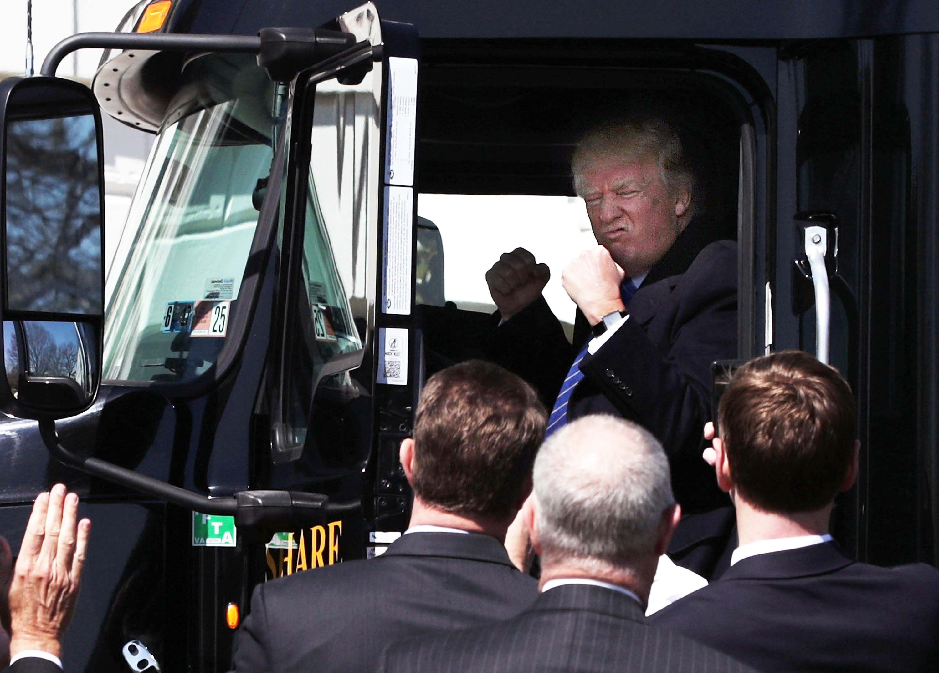These Pics of Donald Trump Losing His Shit Sitting in a Semi Truck Are ...