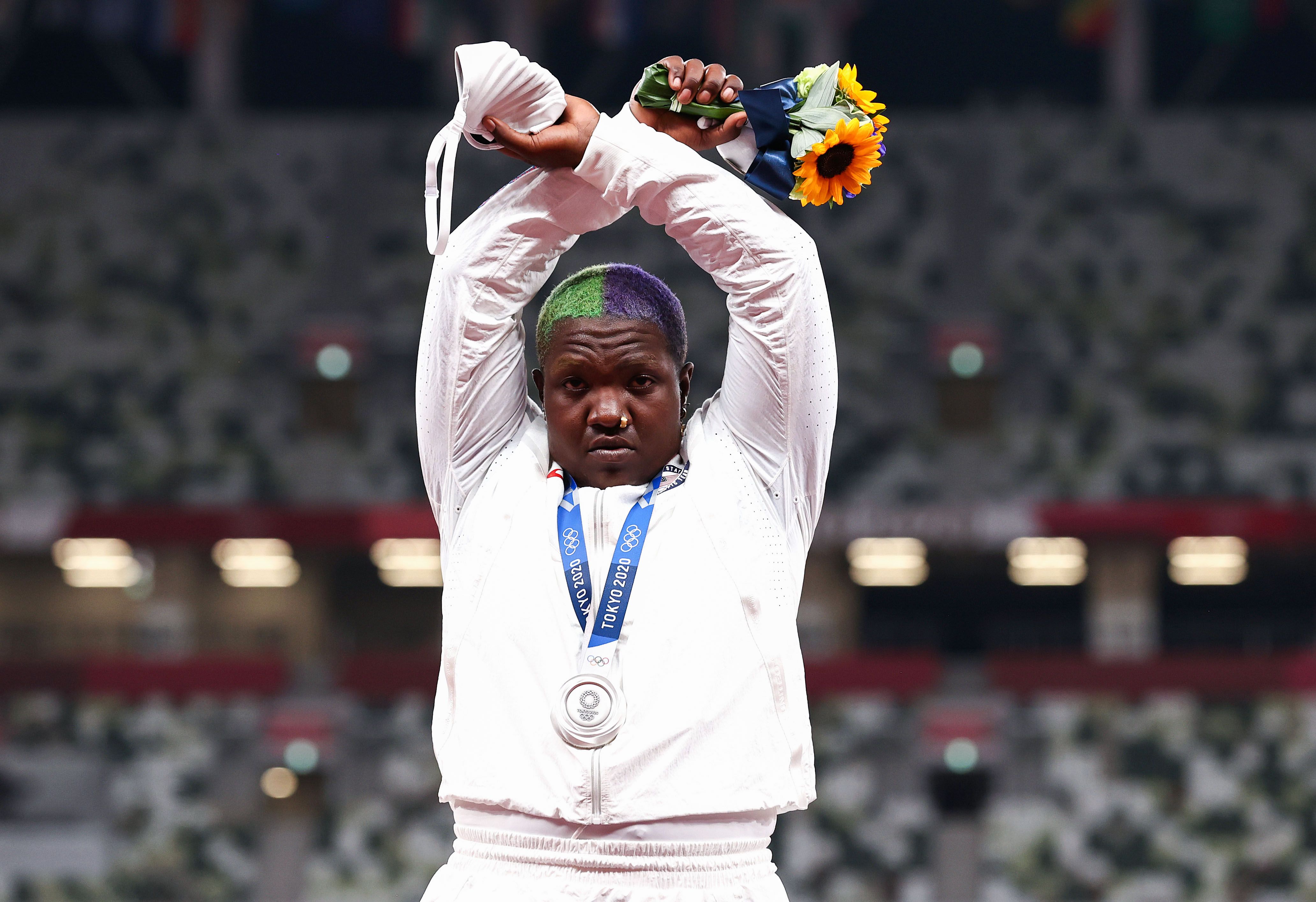 Silver Medalist Raven Saunders Defies Olympic Protest Ban By Making An ...