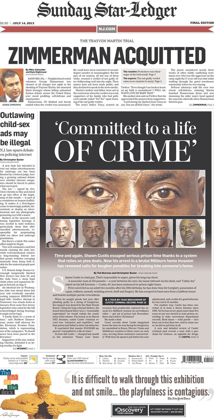 Sunday Star Ledger - - Image 15 from George Zimmerman's Verdict Is ...