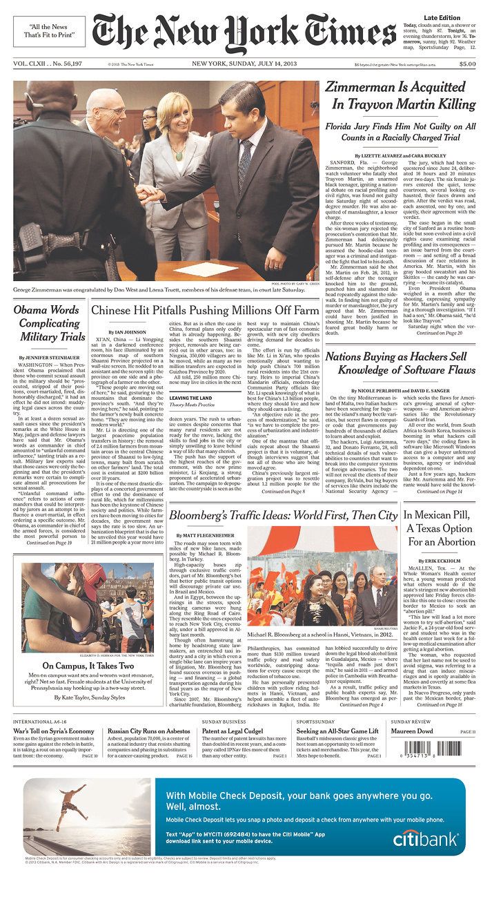 New York Times - - Image 9 from George Zimmerman's Verdict Is Front ...