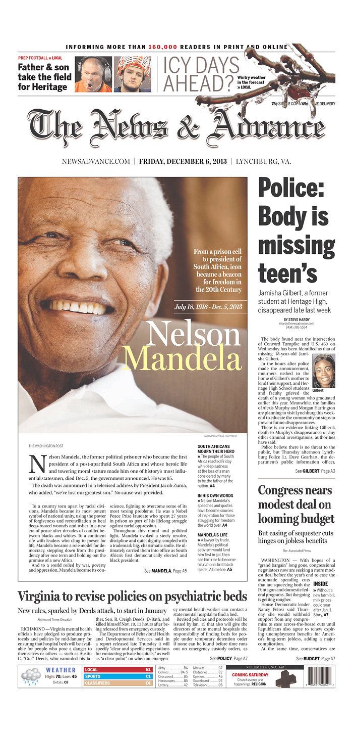 The News & Advance - Image 6 from Mandela's Passing Is Front Page News ...