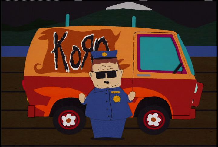 Stan, kyle, Cartman, Kenny, Officer Barbrady, Randy Marsh, Korn, Scooby ...