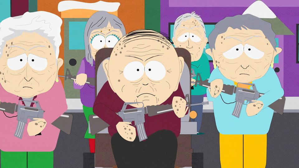 Garrison, Cartman, Kenny, kyle, Stan, Randy Marsh, Grandpa Marsh, AARP ...